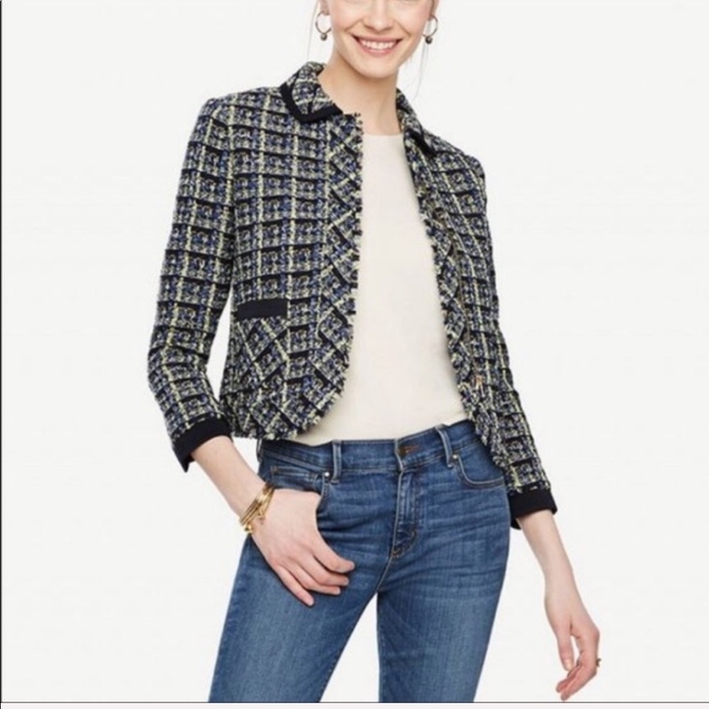 Ann Taylor Tweed Jacket Blazer Blue Green 6 New - Gem